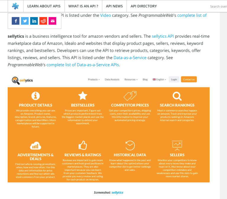 sellytics API has been featured on ProgrammableWeb - sellytics